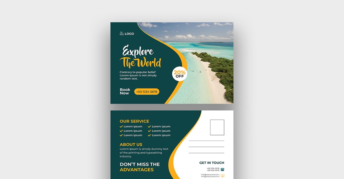 Modello moderno della cartolina dell'agenzia turistica di viaggio