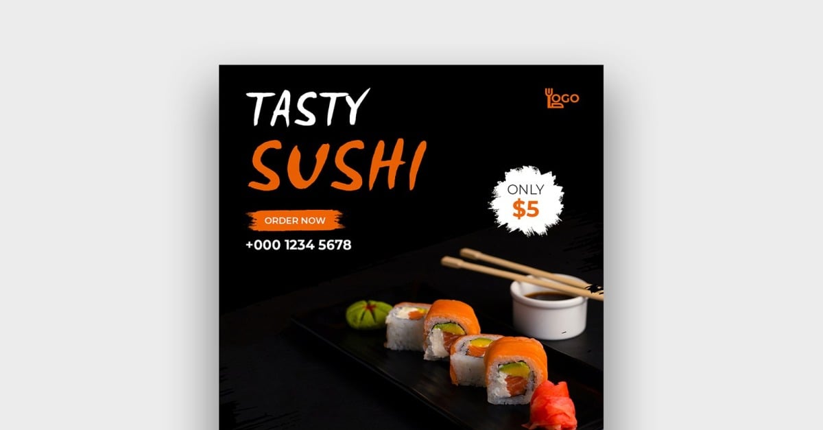 Sushi food social media post template - TemplateMonster