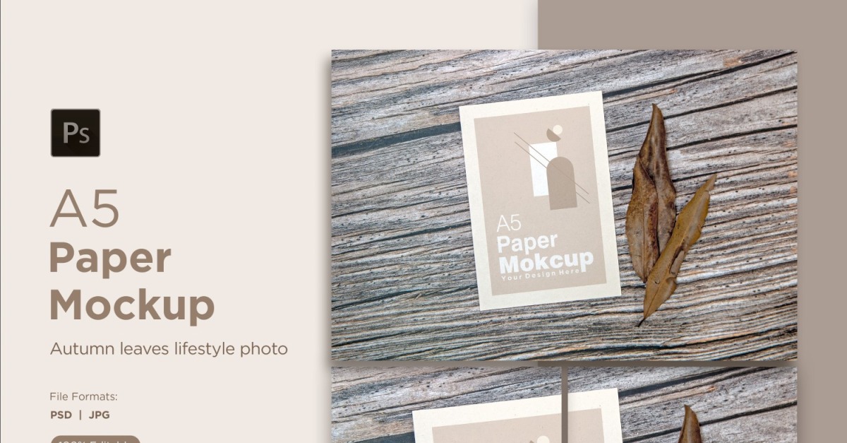 A5 Paper Mockups With Dry Leaves and Autumn Themes