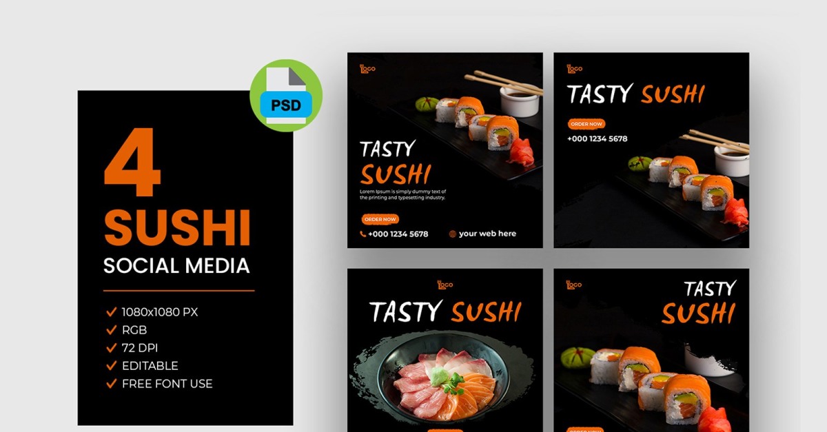 Asian food sushi facebook instagram post bundle