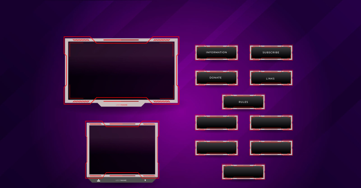 Twitch stream overlay package including facecam overlay, offline ...