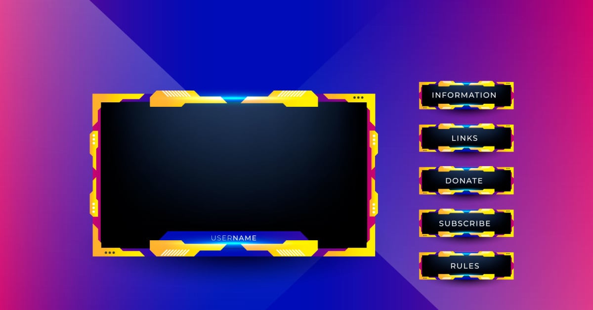 Live Streaming screen panel overlay design template theme. Live pannel