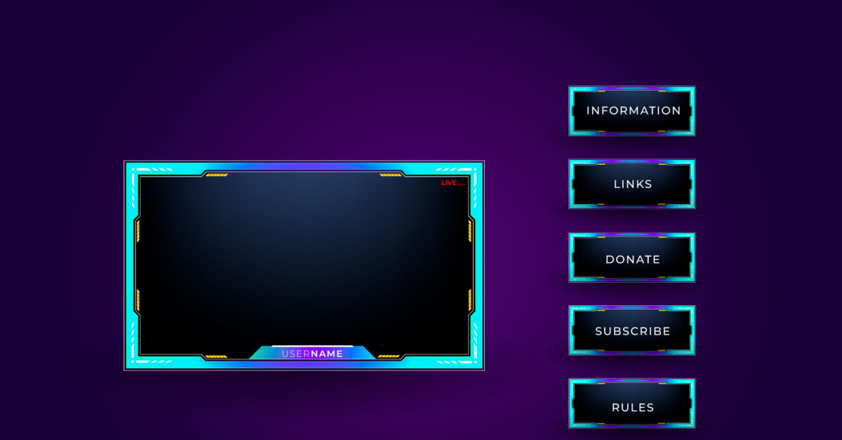 Live Streaming screen panel overlay design template theme. Live