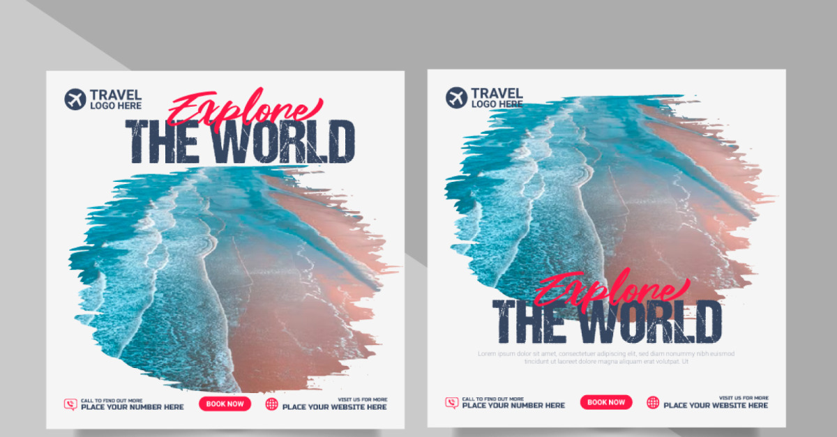 Travel holiday vacation social media post web travel angency template
