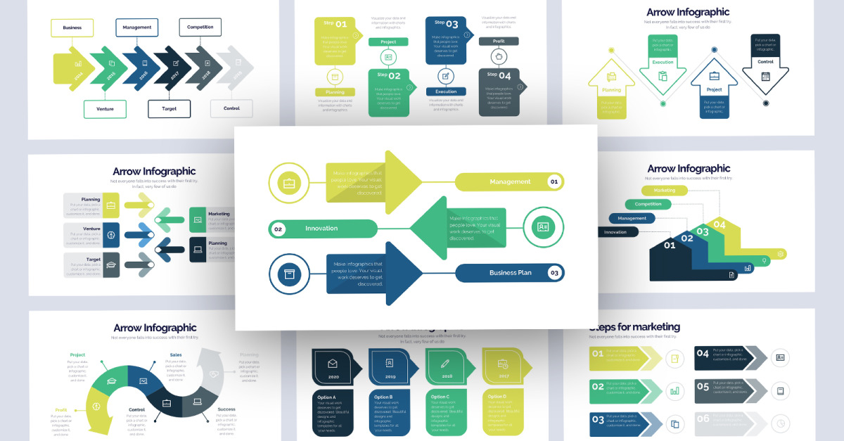 Modèle PowerPoint d'infographie créative de flèche