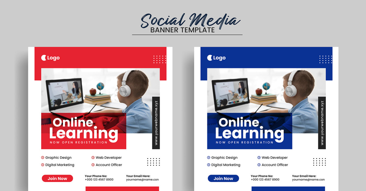 Creative Online learning education social media post banner template