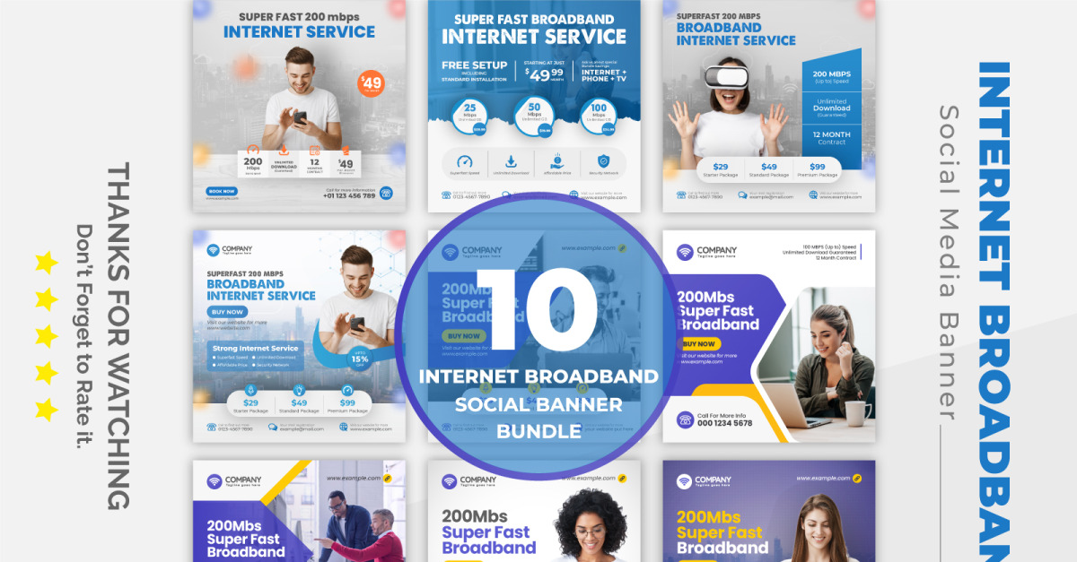 Editable Post Template Social Media Banners for Internet Service Promotion.
