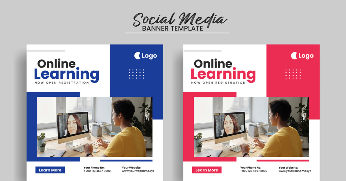 Education social media post banner template or online learning square flyer template