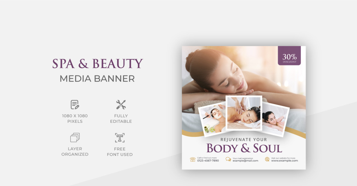 Health spa beauty salon social media banner or square flyer template