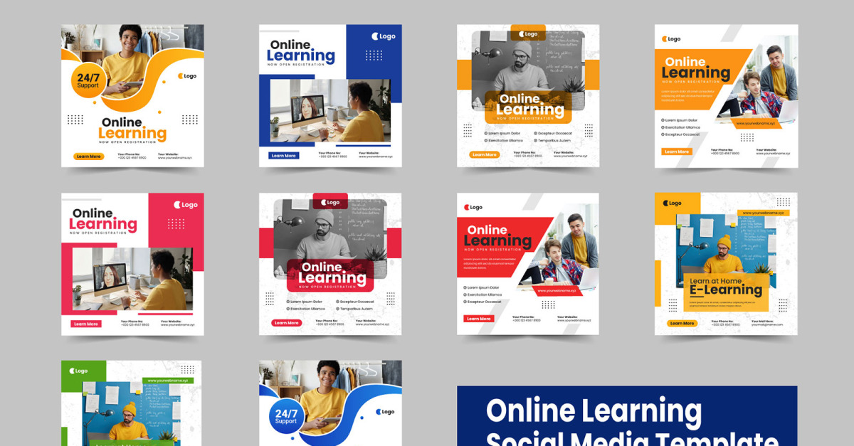 Online learning social media post banner template or education square ...