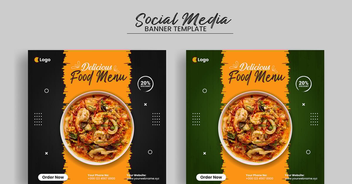 Food menu and restaurant social media post banner template design
