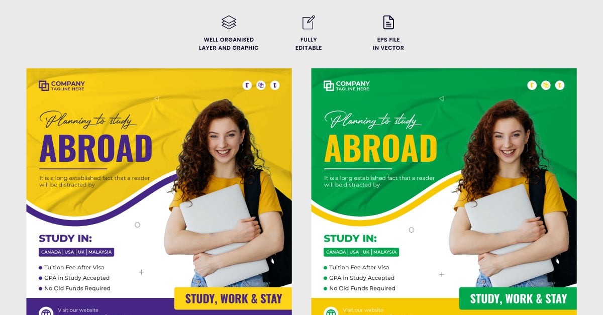 Abroad scholarship social media post - TemplateMonster