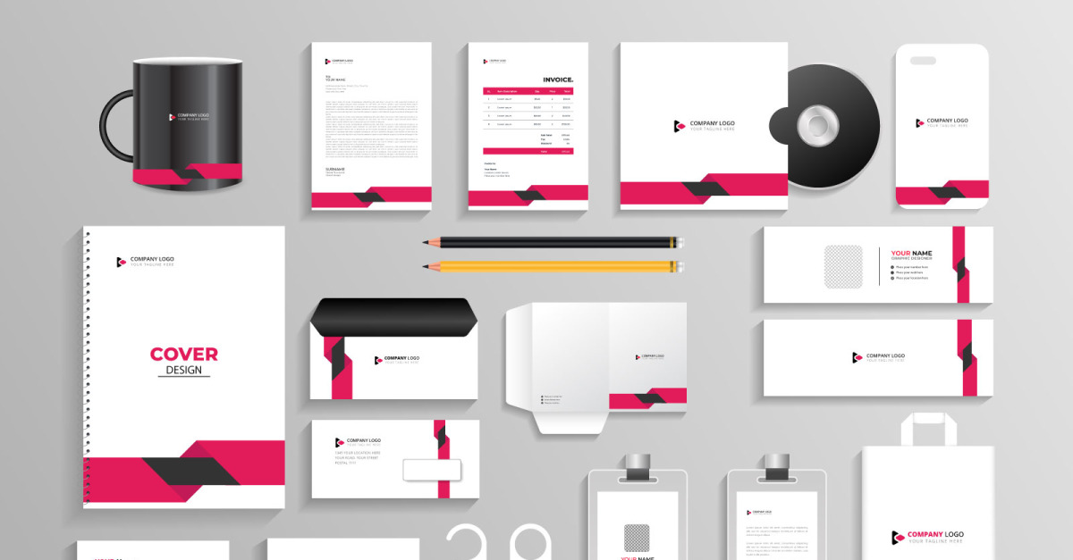 Vector Office stationery items and Corporate branding identity Template for industrial element