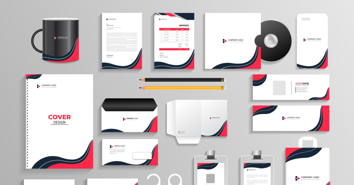 Vector Office stationery items and Corporate branding identity Template for industrial