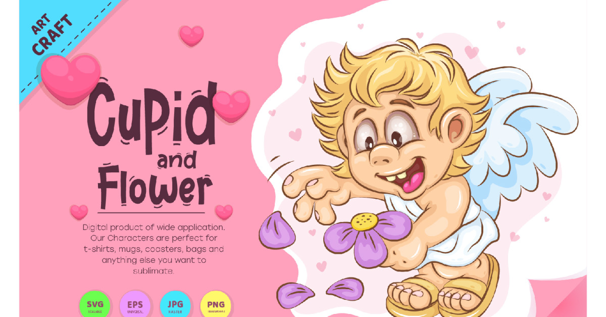 Cupido de dibujos animados y flor. Clipart - TemplateMonster