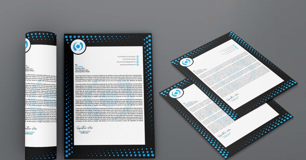 Papel con membrete de empresa azul y negro de lujo - Identidad corporativa