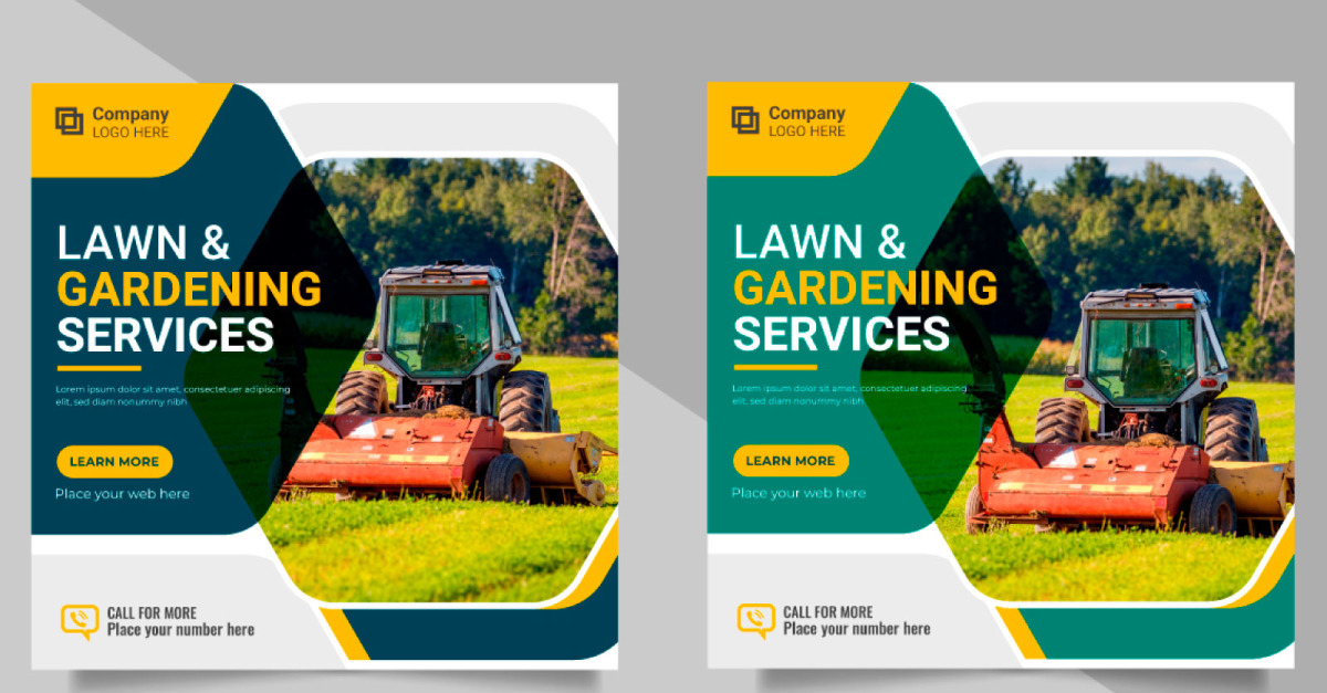 Agriculture service social media post banner or lawn mower gardening landscap banner