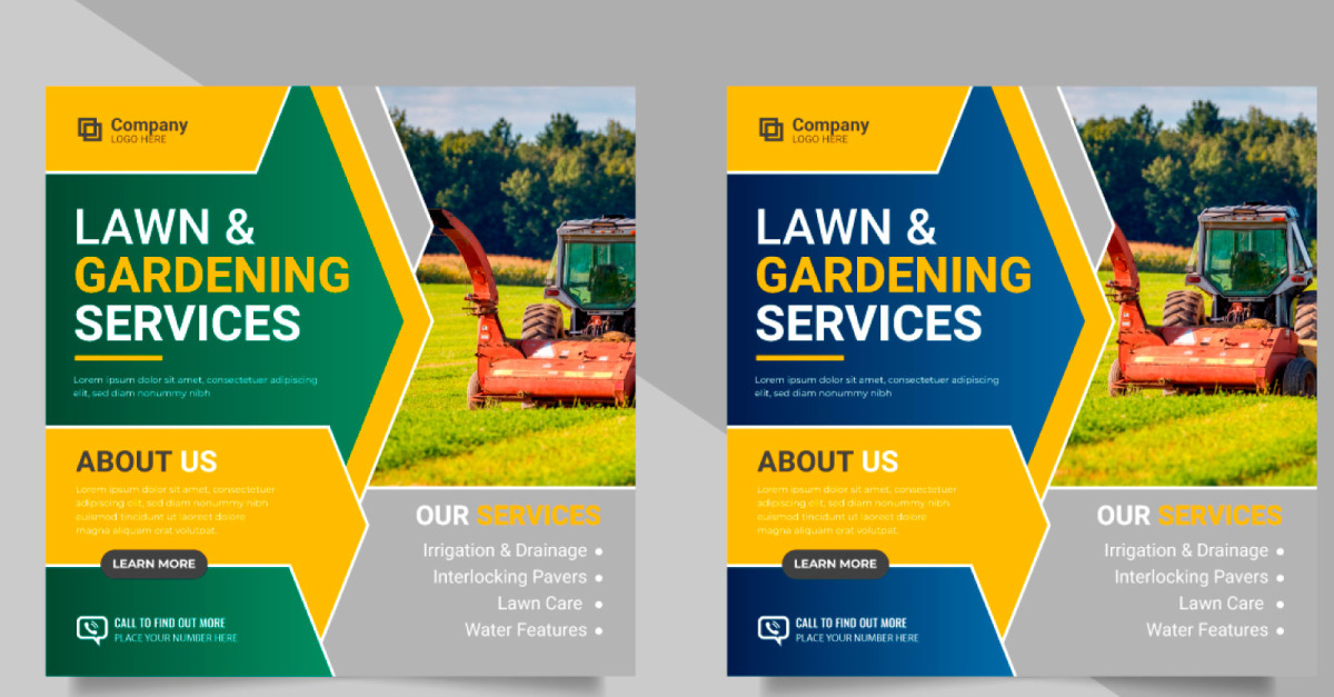 Agriculture service social media post banner or lawn mower gardening ...