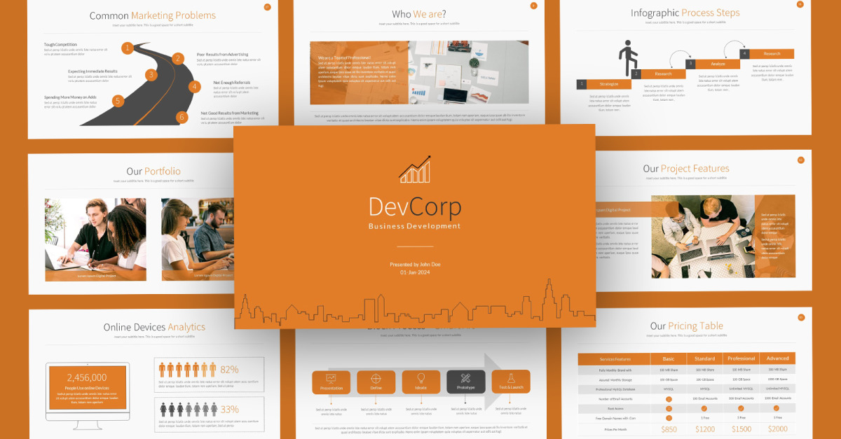 DevCorp-Geschäftsentwicklungs-PowerPoint-Vorlage
