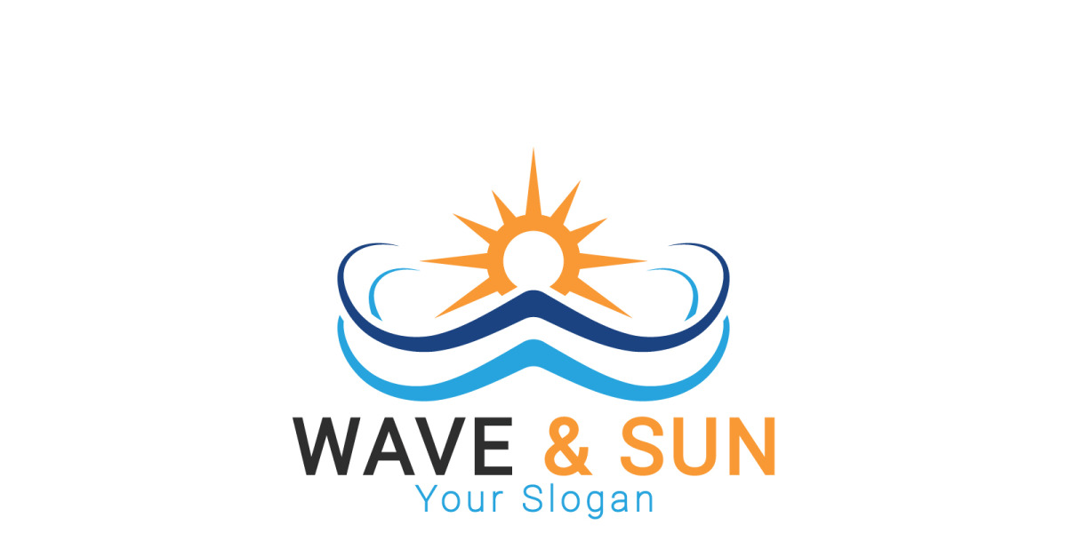 Logotipo Wave Sun, Logotipo Sol e Mar, Modelo de Logotipo Pôr do Sol