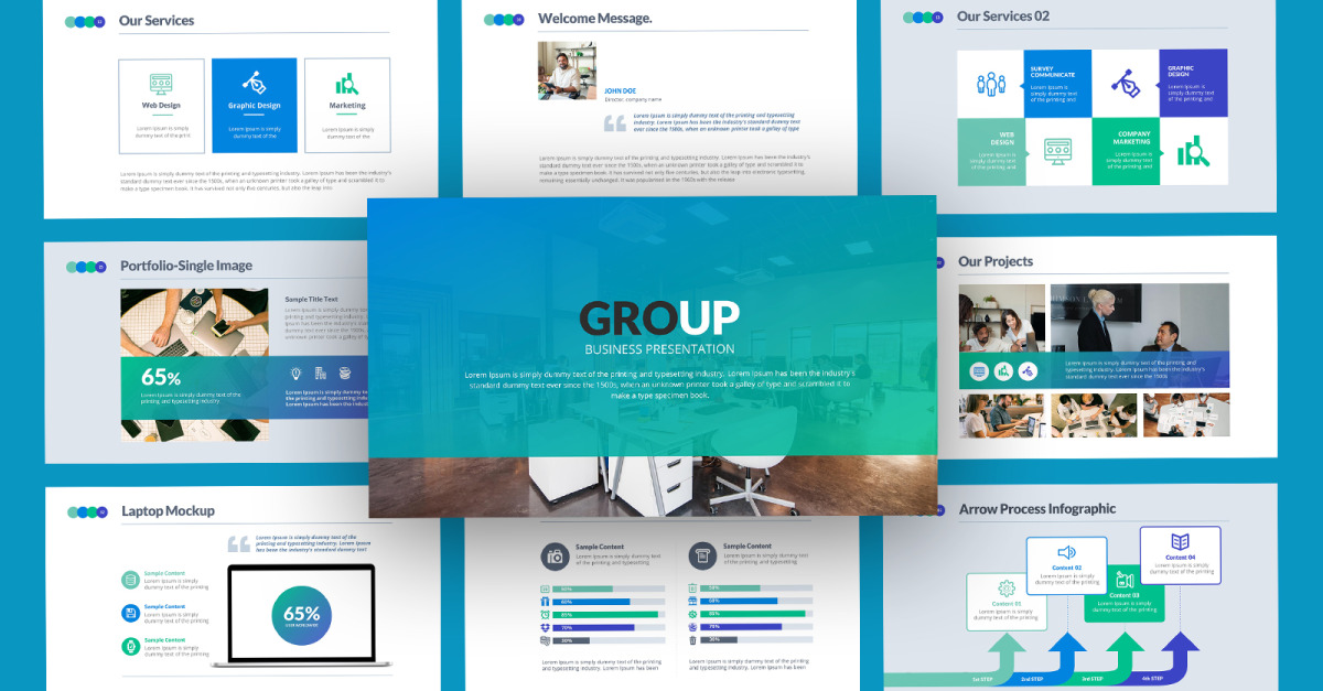 Modelo de PowerPoint de Negócios Profissionais de Grupo