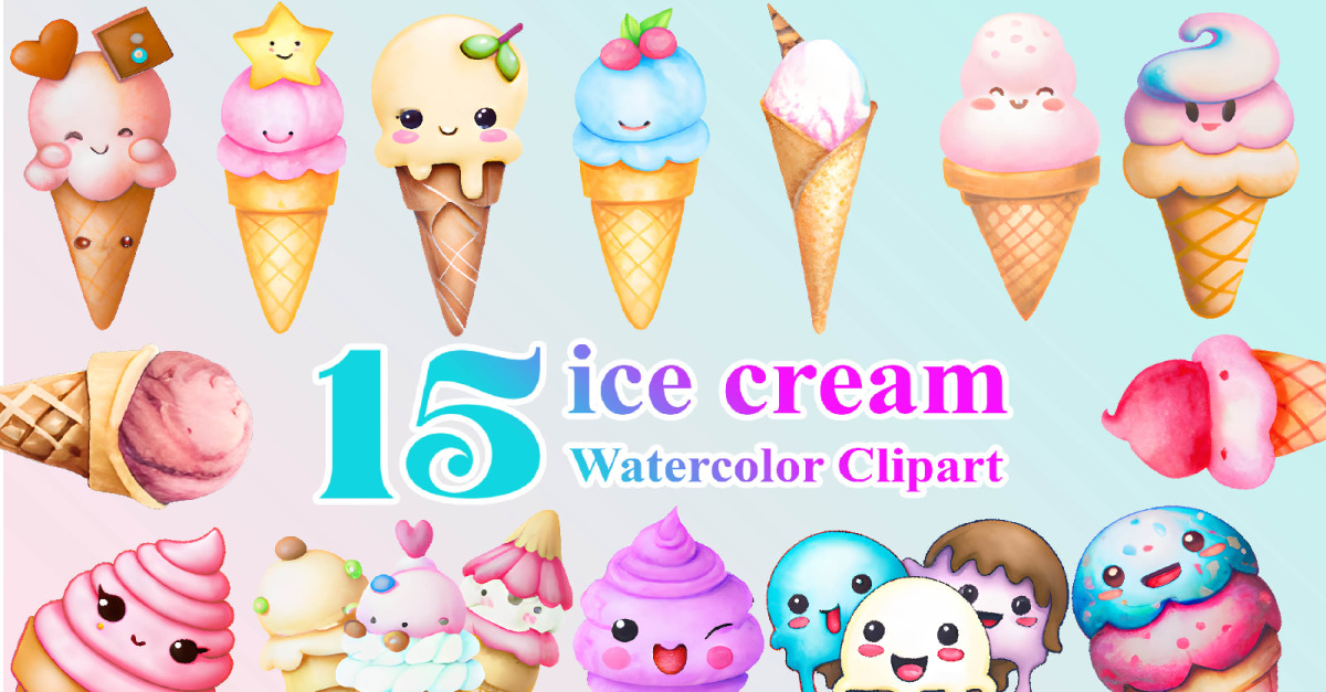Watercolor Ice Cream Clipart, Ice Cream Clipart Illustration