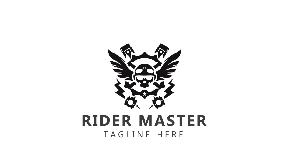 Rider Master Logo And Motorcycle Skeleton Skull Logo Template