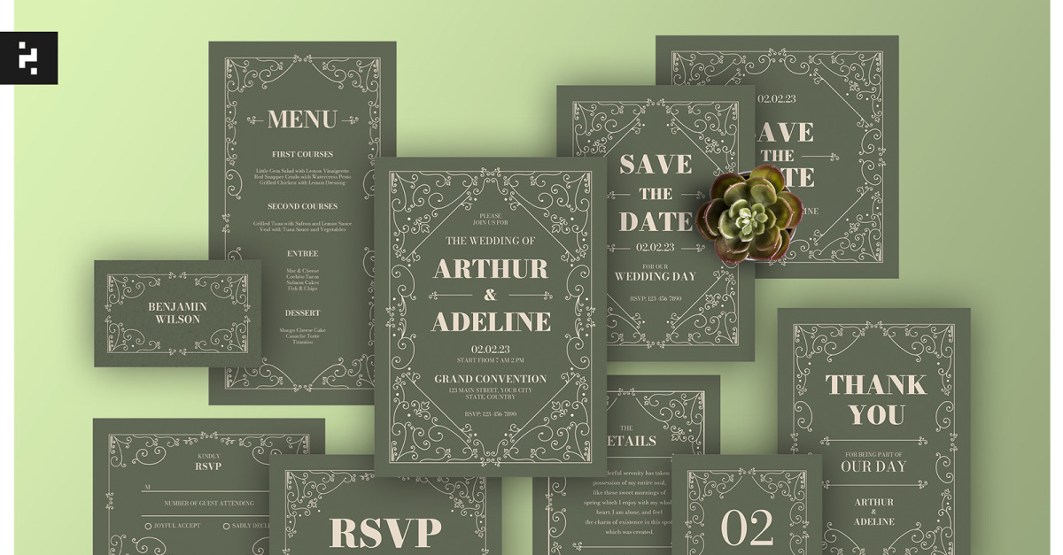 Green Wedding Suite Elegant Frame #304115 - TemplateMonster