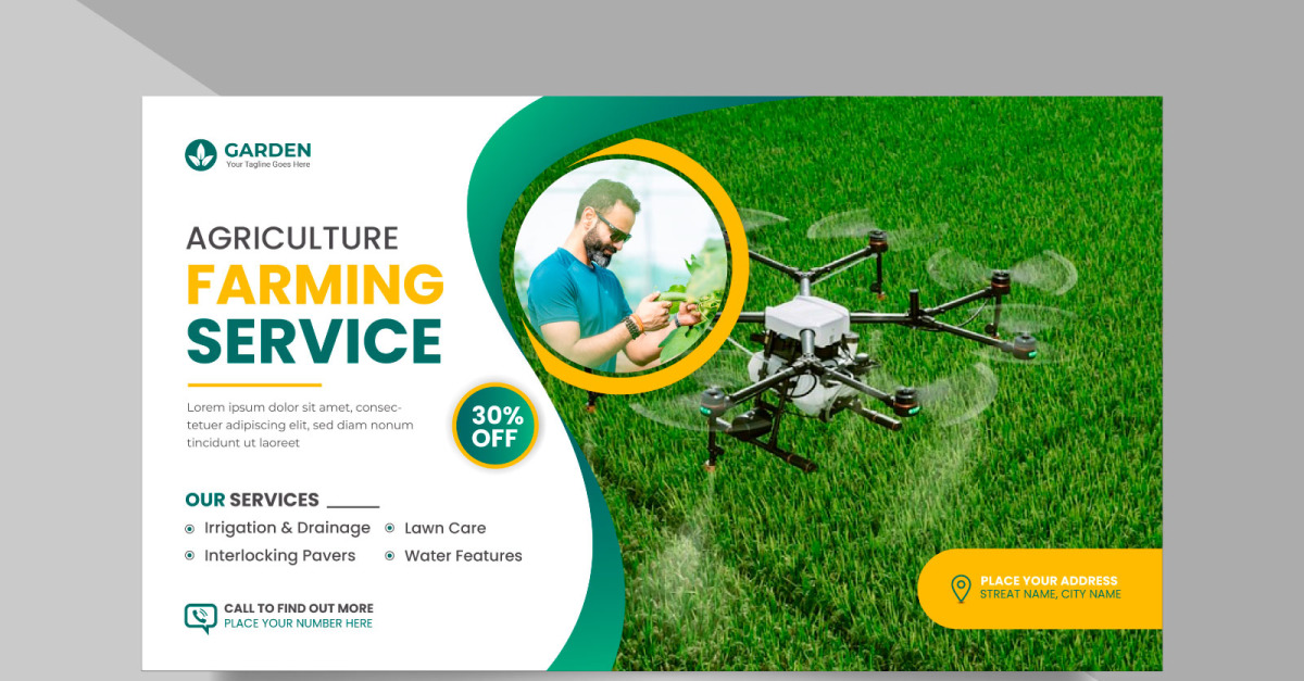 Agriculture service web banner bundle or lawn mower gardening ...