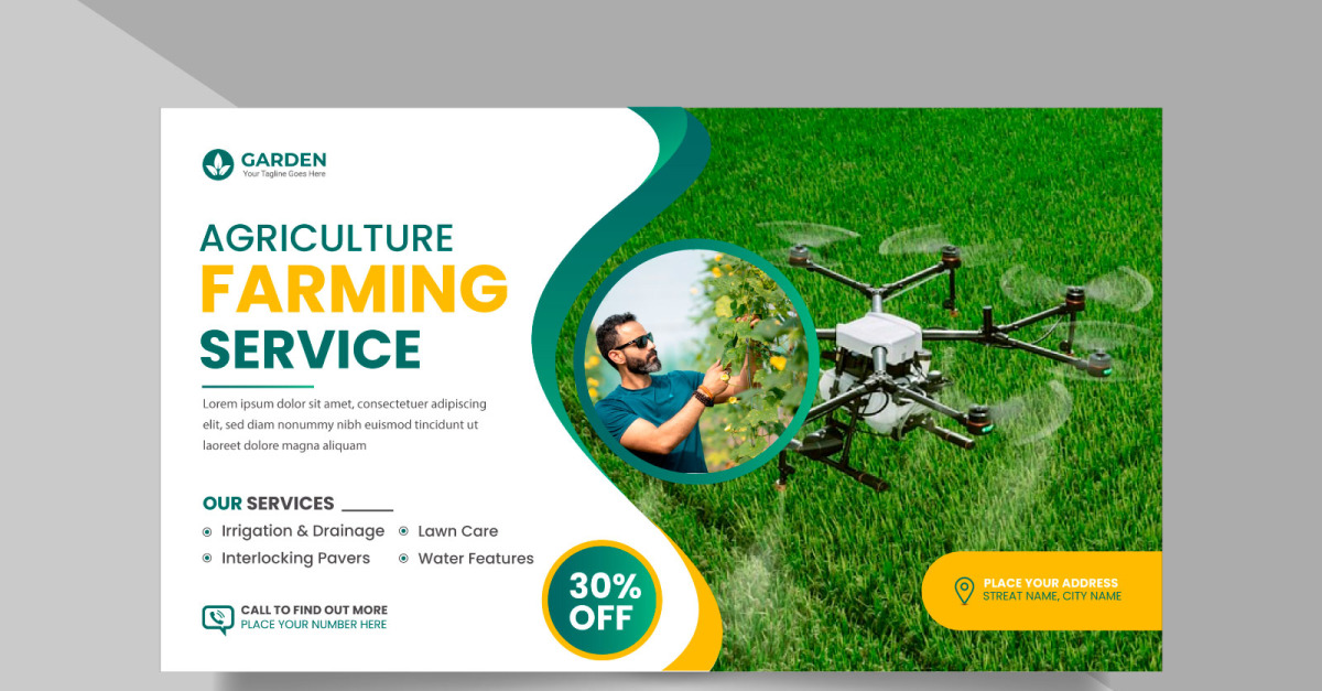 Agriculture service web banner bundle or lawn mower gardening ...