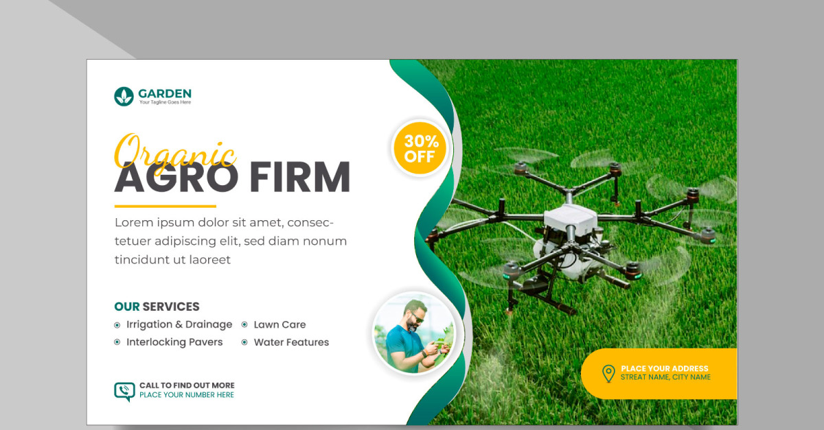 Agriculture service web banner design bundle or lawn mower gardening ...