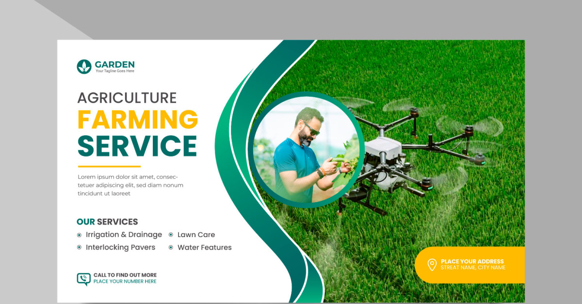 Agriculture service web banner or lawn mower gardening landscaping ...