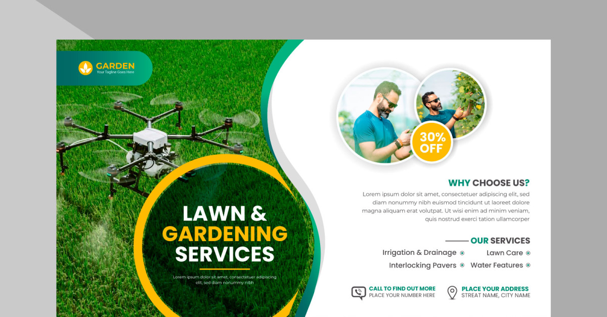 Agriculture service web banner or lawn mower gardening landscaping banner