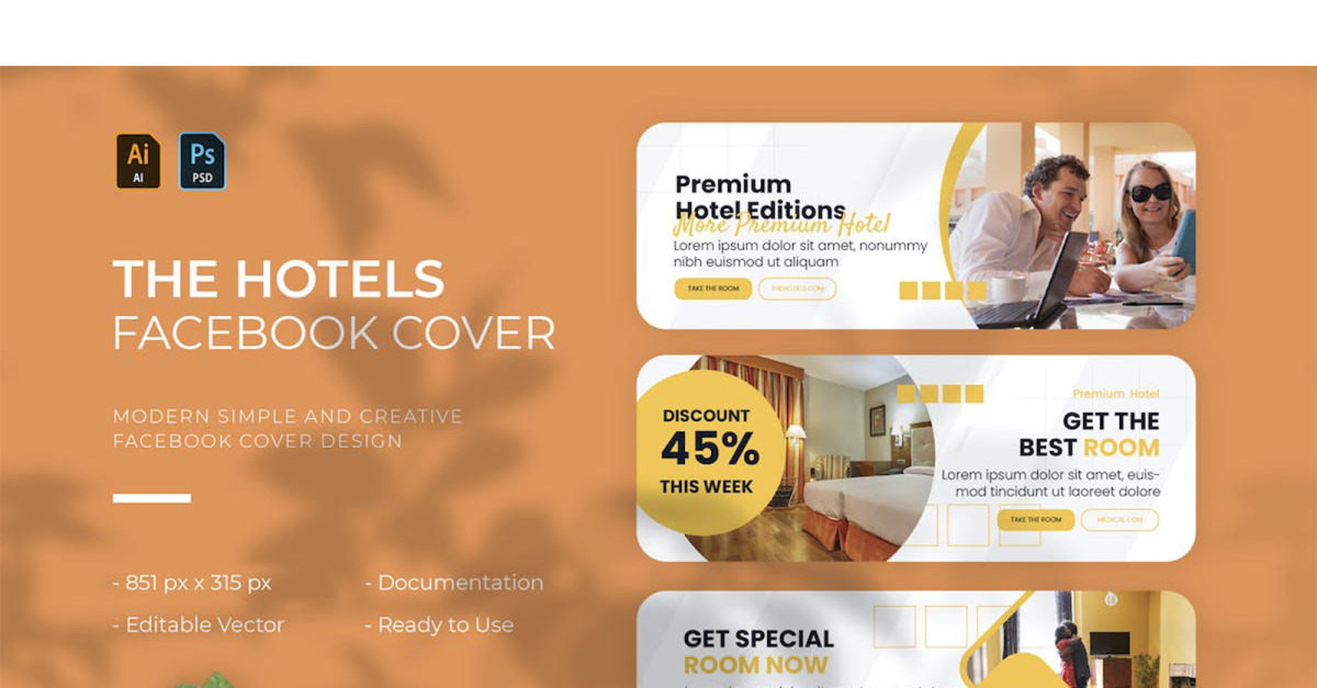 Premium Hotels Facebook Cover Template - TemplateMonster