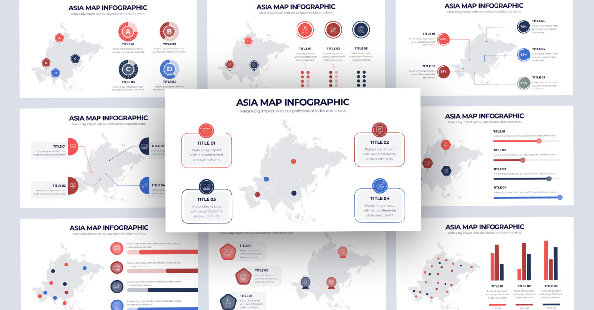 Modèle PowerPoint d'infographie vectorielle de la carte de l'Asie