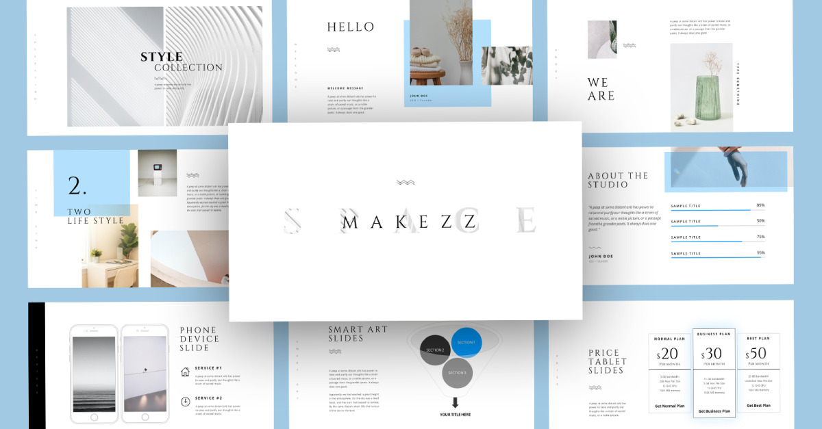 Plantilla de PowerPoint de negocios modernos Makezz