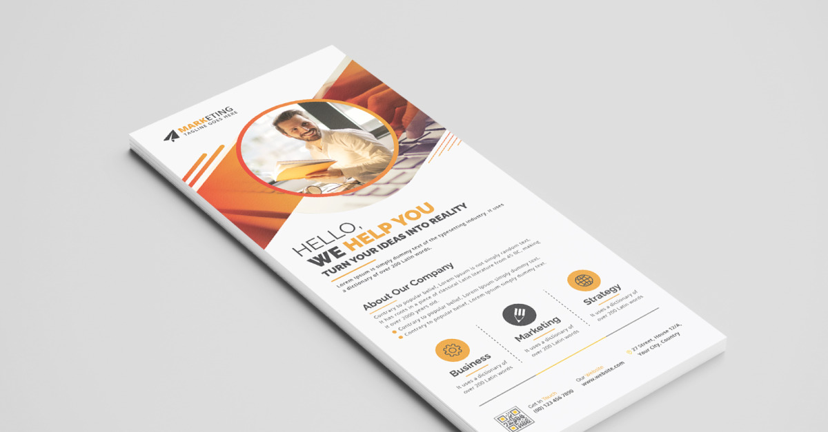 Orange and Blue Corporate DL Flyer, Rack Card Design Template Layout ...