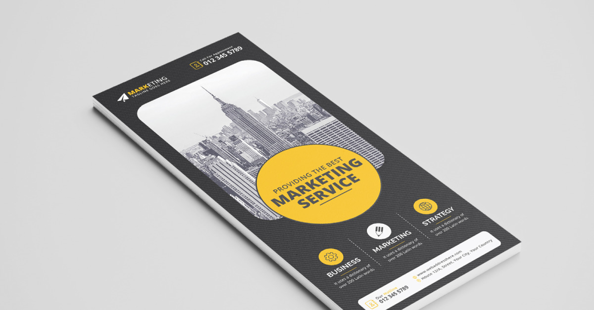 Siyah Yaratıcı Şık Kurumsal Raf Kartı, Reklam için DL Flyer Tasarım Şablonu