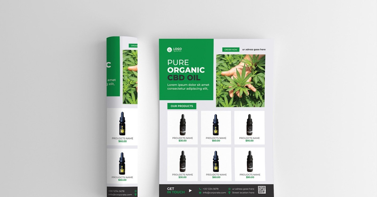 Design del poster del volantino di vendita del prodotto Cbd di canapa