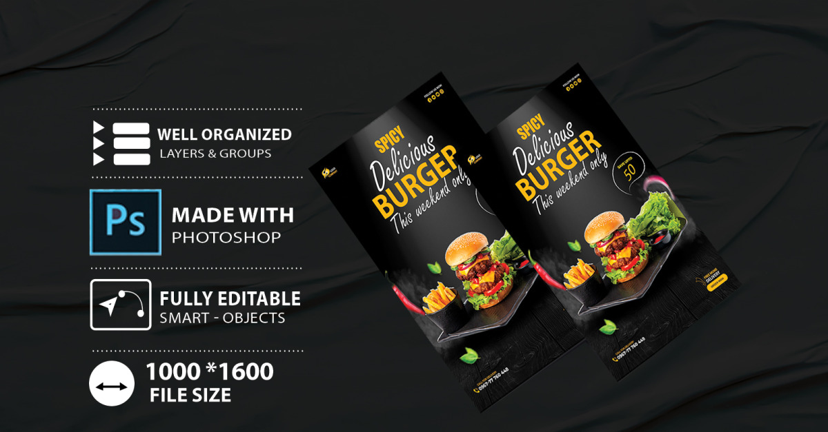 Fast Food Restoran Menü El Ilanı Şablonu DL - TemplateMonster