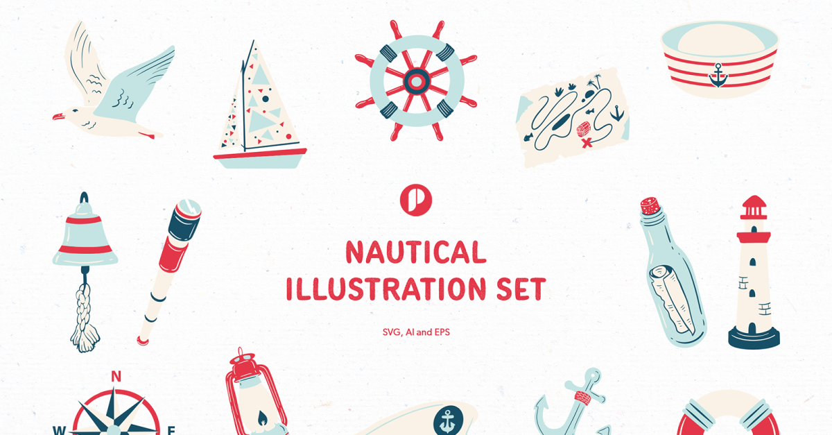 Ocean breeze nautical illustration set - TemplateMonster