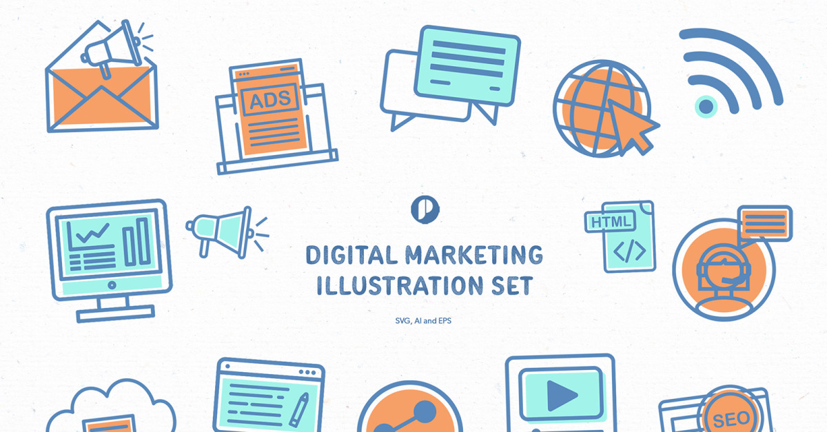Simple flat digital marketing illustration set