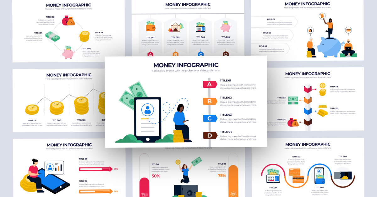 Modèle PowerPoint de infographie de vecteur d'argent