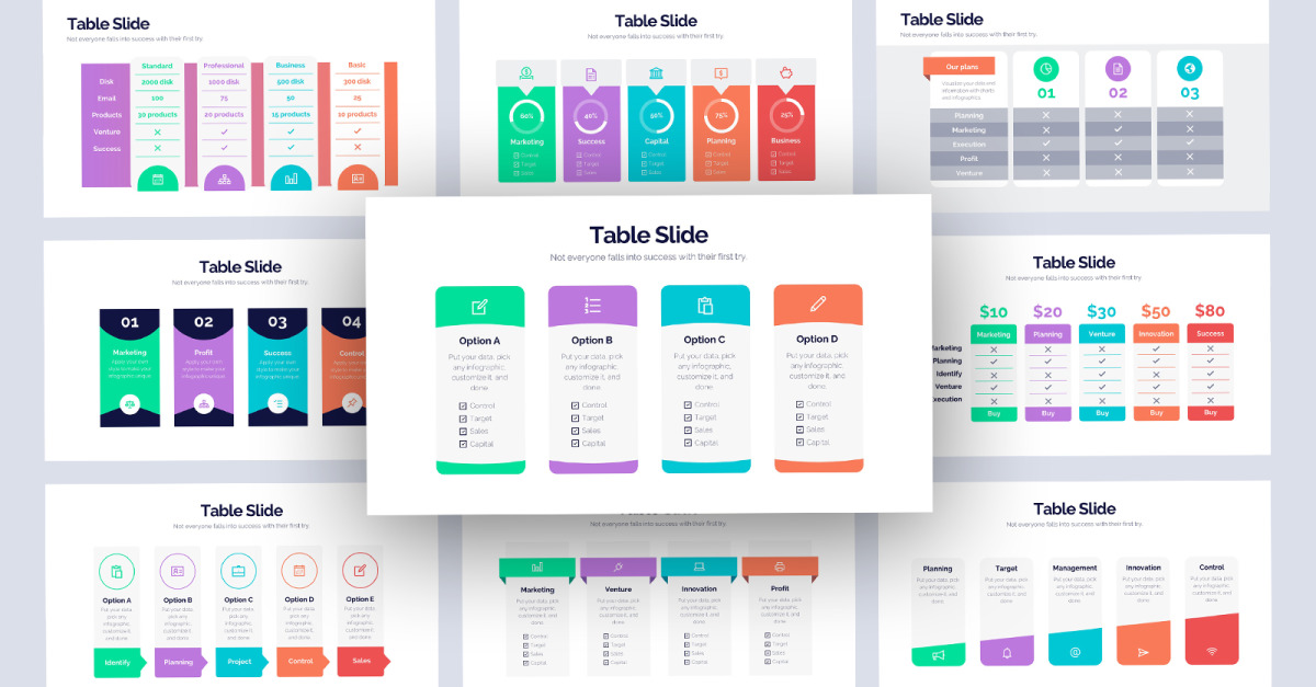 Modello di PowerPoint per infografica dei dati della tabella
