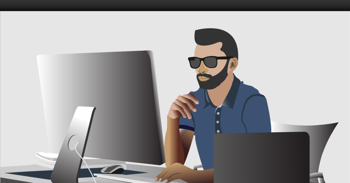 Business People Working on Computer in Office Vector Flat Illustration