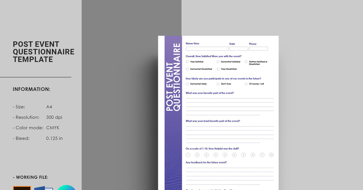 Printable Post Event Questionnaire Template - TemplateMonster