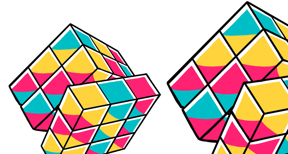 Puzzle Cube (90's Vibe) Vector Illustration - TemplateMonster