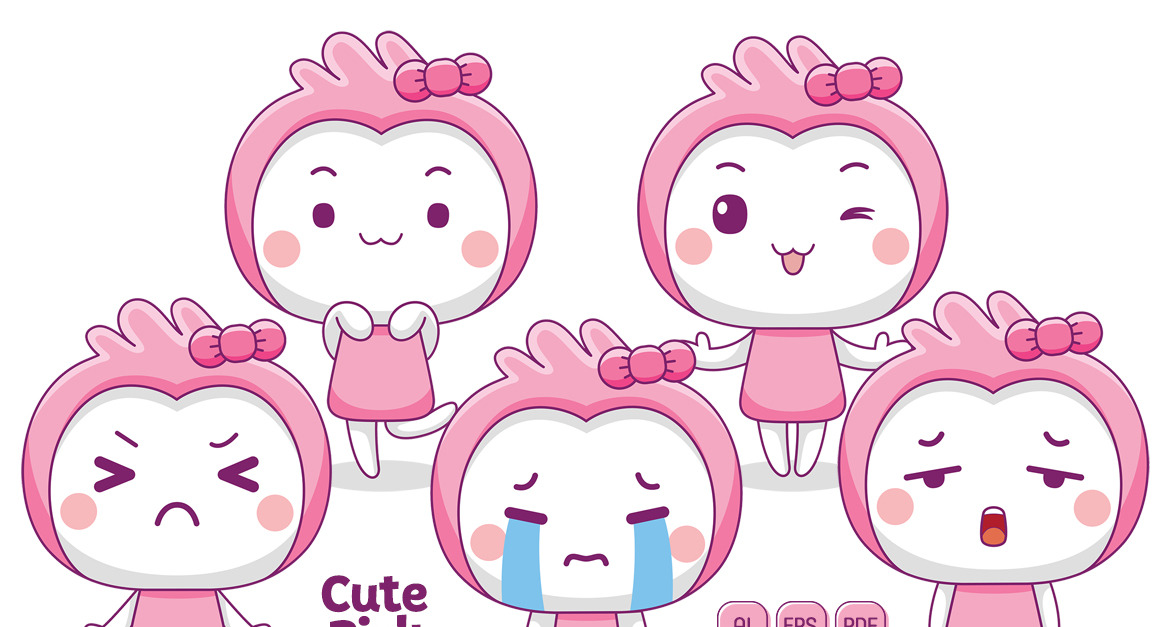 Cute Pink Mascot Character Vector Illustration