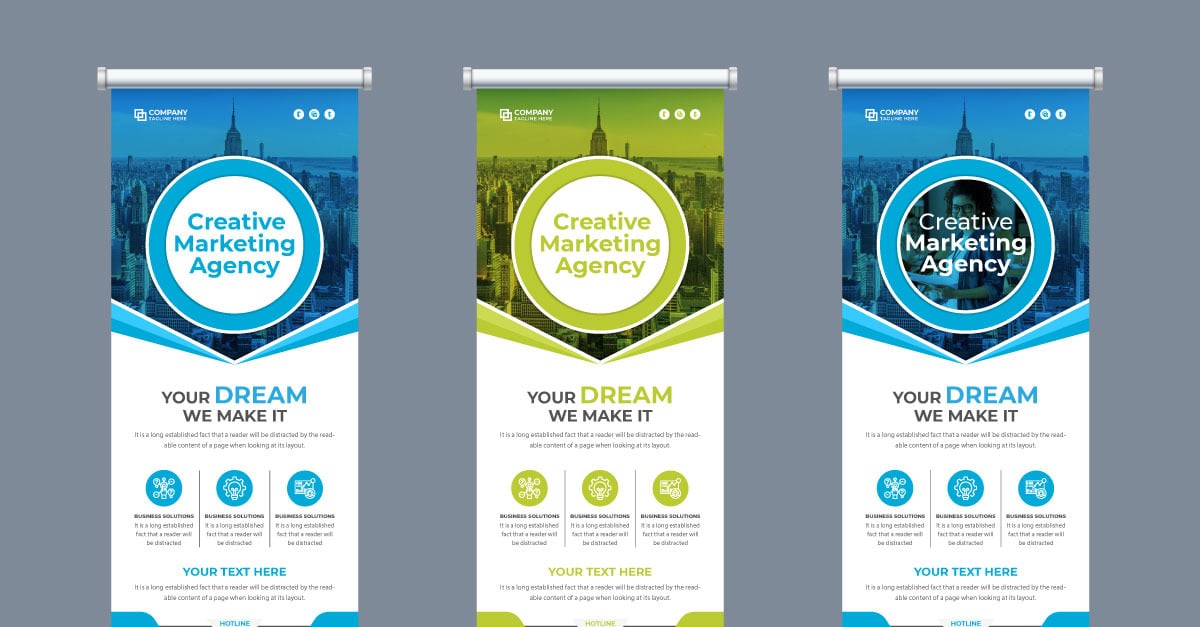 Diseño de vector de banner enrollable de promoción empresarial