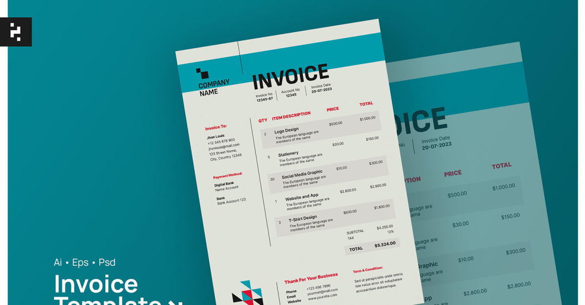 Minimal Modern Invoice Design Template - TemplateMonster